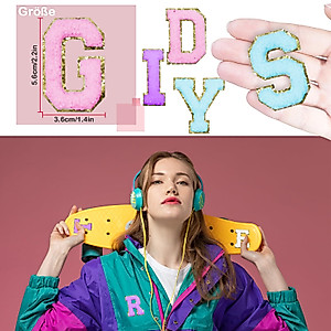 104 Pcs Chenille Letter Patches Iron on Letters Self Adhesive Chenille Patches Chenille Embroidered Patch for Clothing Hats Embroidered Repair(White, Pink, Purple, Blue)