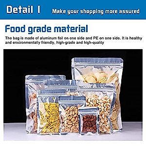 Resealable Mylar Bags Stand Up Food Storage Aluminum Foil Bags 50 Pack Reusable Pouches 5 Different Sizes for Beans Coffee Cookie Snack Food Dried Flowers Tea