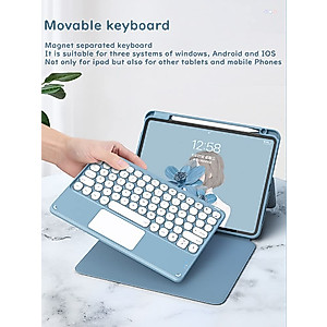 HENGHUI Magnetic iPad 10th Generation Keyboard Case with Touchpad Cute Color Keyboard Vertical Stand Movable Clear Back Case Detachable Keyboard (Dark Pink)