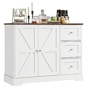 BOTLOG Buffet Cabinet with Storage, Kitchen Sideboard Buffet Storage Cabinet White, Coffee Bar Cabinet with Drawers and Shelves for Kitchen, Dining Room, Living Room, White