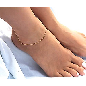 MEVECCO Anklet for Women Gold Satellite Chain 14K Gold Plated Dainty Boho Beach Summer Simple Foot Jewelry Ankle Bracelet for Girls