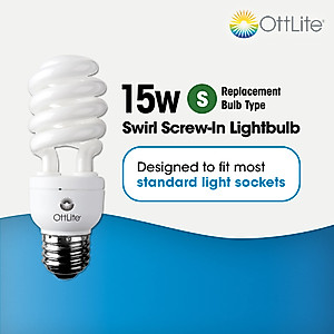 OttLite 15W Swirl Screw in Light Bulb - Compact Fluorescent Light Bulbs Replacement - Bright Natural Daylight for Bedroom, Living Room, Home Office, & Garage - Low Heat & Glare for Reduced Eyestrain