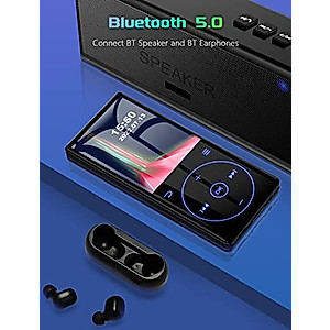 48GB MP3 Player with Bluetooth 5.0: Portable Lossless Sound Music Player with HD Speaker,2.4" Screen Voice Recorder,FM Radio,Touch Buttons,Support up to 64GB for Sport, Earphones Included