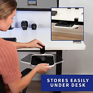 VIVO Clamp-on Mouse Pad Holder Platform, Adjustable Under Desk 360° Rotating Tray Rest Extension Attachment, up to 2 inch Desktops, White, MOUNT-MS01AW