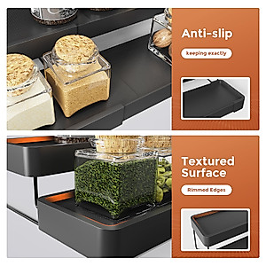 INVOCOO Expandable Spice Rack Organizer for Cabinet - 3 Tier Adjustable Cabinet Spice Organizer Easy Visibility - Spice Organizer for Cabinet Countertop Cupboard Pantry Organization (Black)