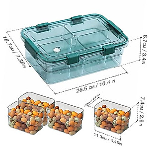 [Green]Air Tight Fresh Container,Divided Container Box with 4 Removable Boxes,Portable Travel Snack Containers,Food Storage Container with Vents Stay Fresh Containers,for Fruit Vegetable Salad Snack