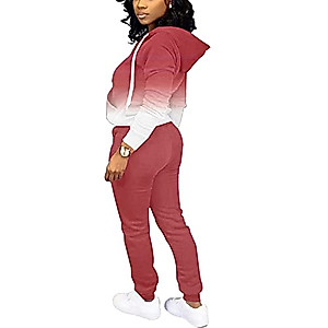 Nimsruc Two Piece Outfits For Women Casual Tracksuit Hoodie Jogging Suits Long Sleeve Sweatsuit Pants Sets Pink Gradient S
