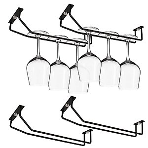 Yimerlen 10.8 Inch Black Wine Glass Rack, Under Cabinet Wine Glass Holder, Metal Stemware Rack Hanger for Kitchen Storage (4 Pack)