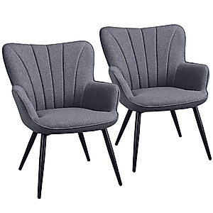 Yaheetech Accent Chair, Modern and Elegant Armchair, Linen Fabric Living Room Chair Vanity Chair with Metal Legs and High Back for Living Room Bedroom Office Waiting Room, Set of 2, Grey
