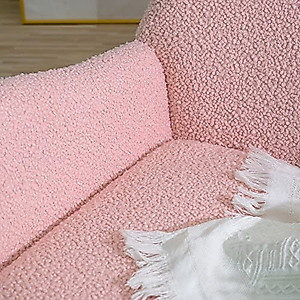 Morhome Upholstered Nursery Rocking Chair-Comfy Glider Rocker with Padded Seat, High Backrest, and Armrests for Living Room Bedroom Offices, Pink