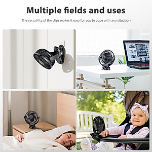 Svinkal Clip on Fan, 5000mAh USB Charging Portable Battery Fans, 6Inch Quiet USB Personal Desk Fan, 3 Speeds, 720° angle adjustment, Small Stroller Fan for home office dormitory.