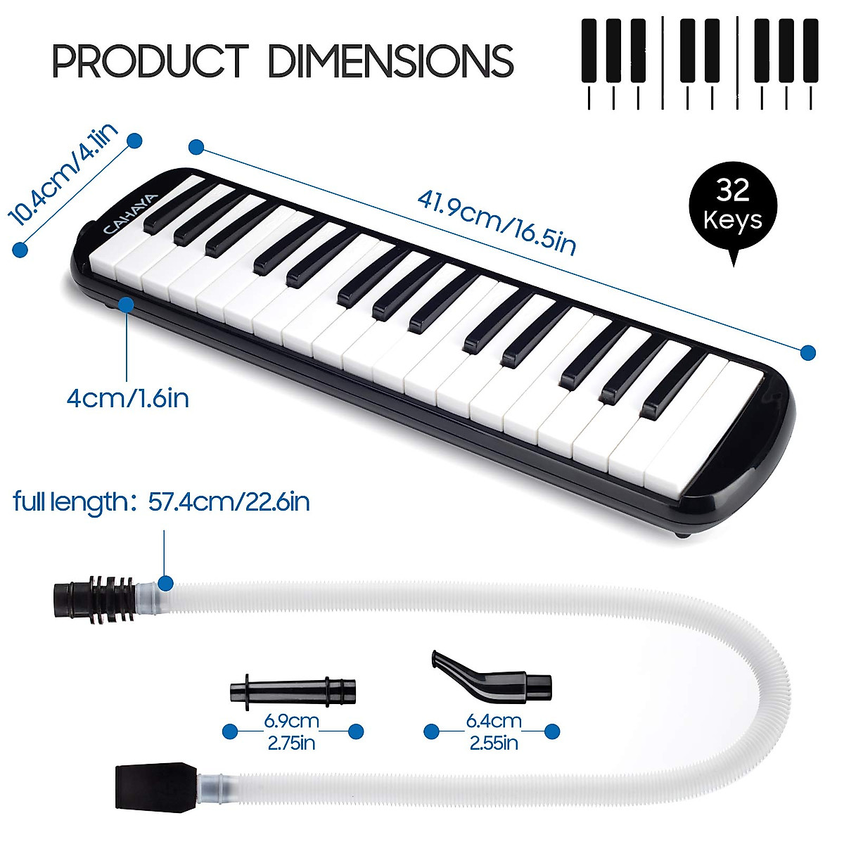 CAHAYA Melodica 32 Keys Double Tubes Mouthpiece Air Piano Keyboard Musical Instrument with Carrying Bag 32 Keys, Black, CY0050-1