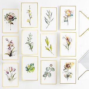 Crisky 50 Floral Greeting Cards with Envelopes Greenery Stationary Cards Watercolor Blank Notecards Envelopes Set, 4"X6" Folded Thank You Cards for Wedding, Baby Shower, Business, Graduation