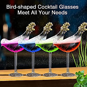 Cocktail Glass Bird Glasses Bird Shaped Martini Glass Clear Wine Glasses Set of 4 Goblet Coupe Glass 5 Ounce for Party Wedding Home Bar Club
