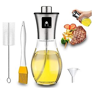 Oil Sprayer for Cooking, Portable Oil Spray Bottle,200ml Glass Olive Oil Sprayer Mister with Funnel for Baking, BBQ, Salad, Air Fryer, Roasting