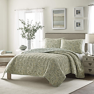 Stone Cottage - Queen Quilt Set, Reversible Cotton Bedding with Matching Shams, Lightweight Home Decor for All Seasons (Emilia Green, Full/Queen)