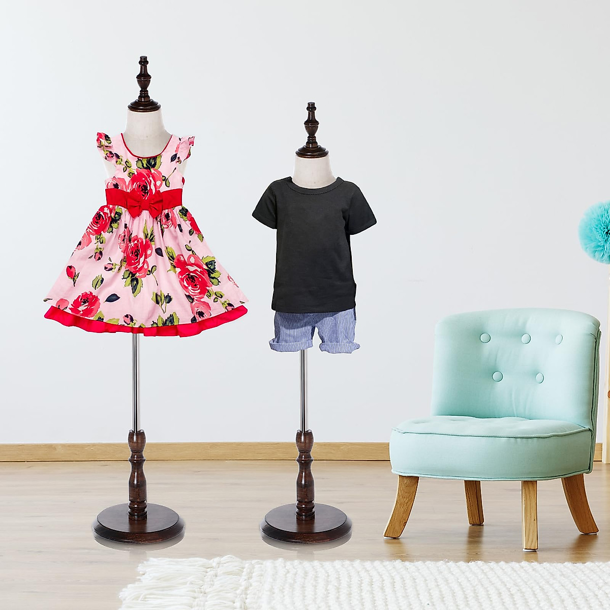 Geetery 2 Pcs Kid Dress Form Adjustable Toddler Clothes Mannequins Children's Mannequin with Wooden Base for Window Counter Studio Clothing Store Display (2-3 Years Old)