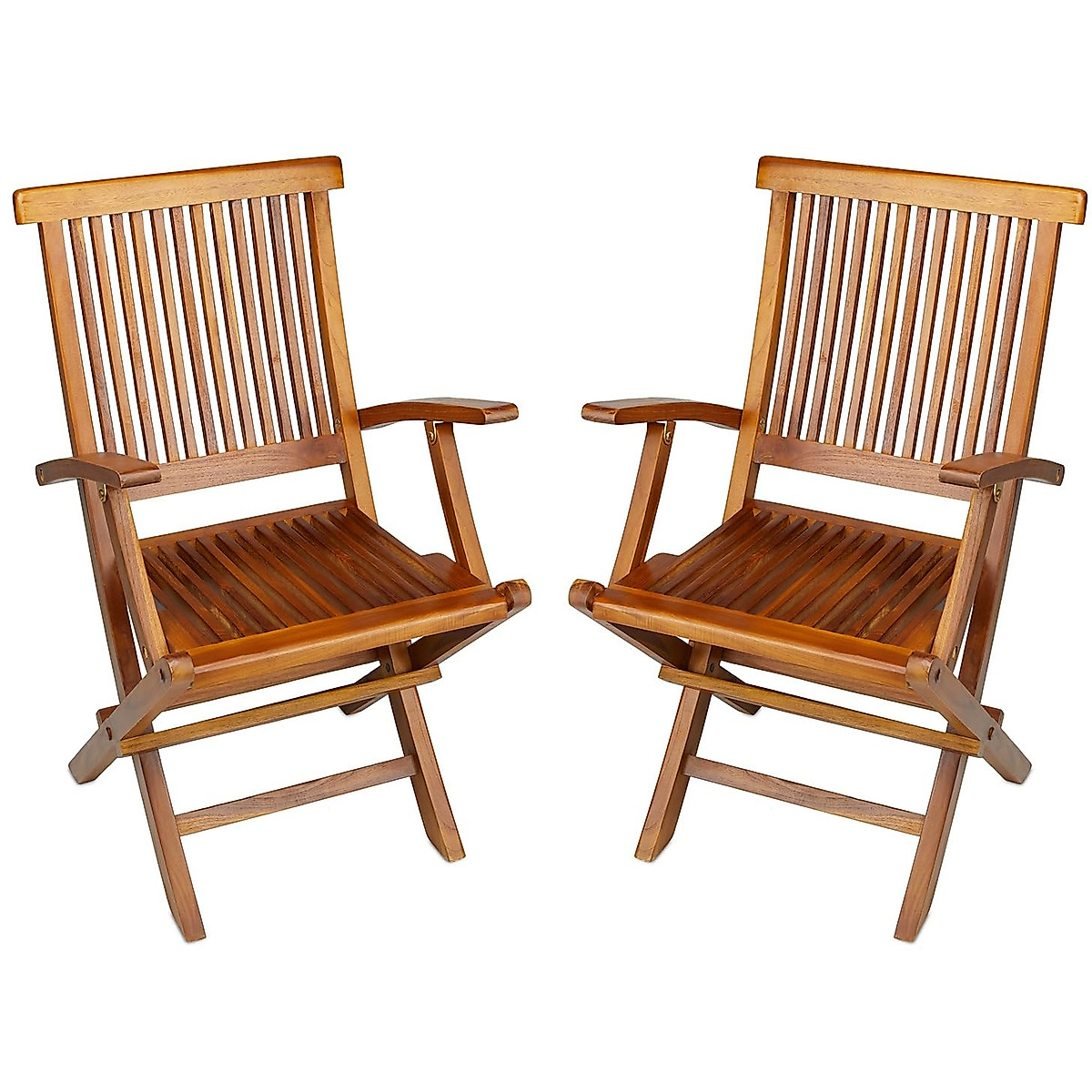 TeakCraft Teak Folding Arm Chair - 2 Piece Foldable Chairs Set - Fully Assembled - Solid Wooden Outdoor, Indoor- Wood Dining Room, Kitchen, Patio, Bistro Chairs, The Mille