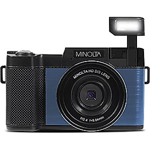 Minolta MND30-BL 30MP 2.7K Ultra HD 4X Zoom Digital Camera (Blue) Bundle with Deco Photo Point and Shoot Field Bag Camera Case (Black/Red)