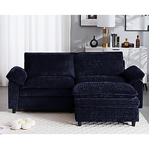 Suheww Cloud Sofa sectional Modular Loveseat Sofa couches, 86.6" Modern 2-Seat Convertible Loveseat Sofa with Ottoman, Comfy L-Shaped Extra Deep Seat Sofa Couch for Living Room Apartment（Blue