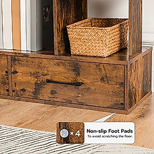 HOOBRO Bookshelf, Bookcase with Charging Station and 2 Drawers Storage, Rustic Tree Shaped Wooden Bookshelves with 12 Storage Shelves, for Bedroom, Home Office, Living Room BF140USJ01