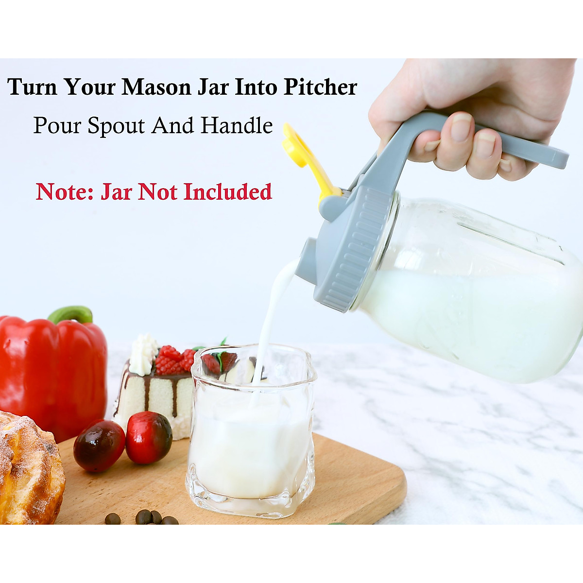 Mason Jar Pour Spout Lids With Handle Regular Mouth Mason Pitcher Lid With Flip Cap Airtight & Leak-Proof Pour Lid,Turns your Mason Jar into Pitcher (Jar Not Included)