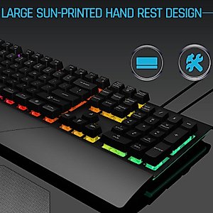 Mechanical Gaming Keyboard, Wired RGB Gaming Keyboard with Ergonomic Wrist Rest, 104 Keys USB Computer Keyboard for Laptop/Desktop/PC (Black)