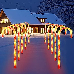SANKUU 10 Pack Candy Canes Outdoor Decorations, 21 inches Christmas Candy Cane Pathway Markers Lights with Stakes, Christmas Candy Cane Lights for Xmas Yard Patio Garden Walkway