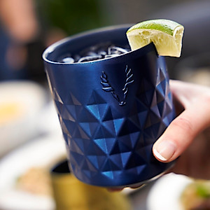 Viski Paragon Cocktail Tumbler Insulated Cocktail Cups, Insulated Rocks Tumbler Stainless Steel Whiskey Glasses with Ceramic Coating Blue 12oz Set of 1