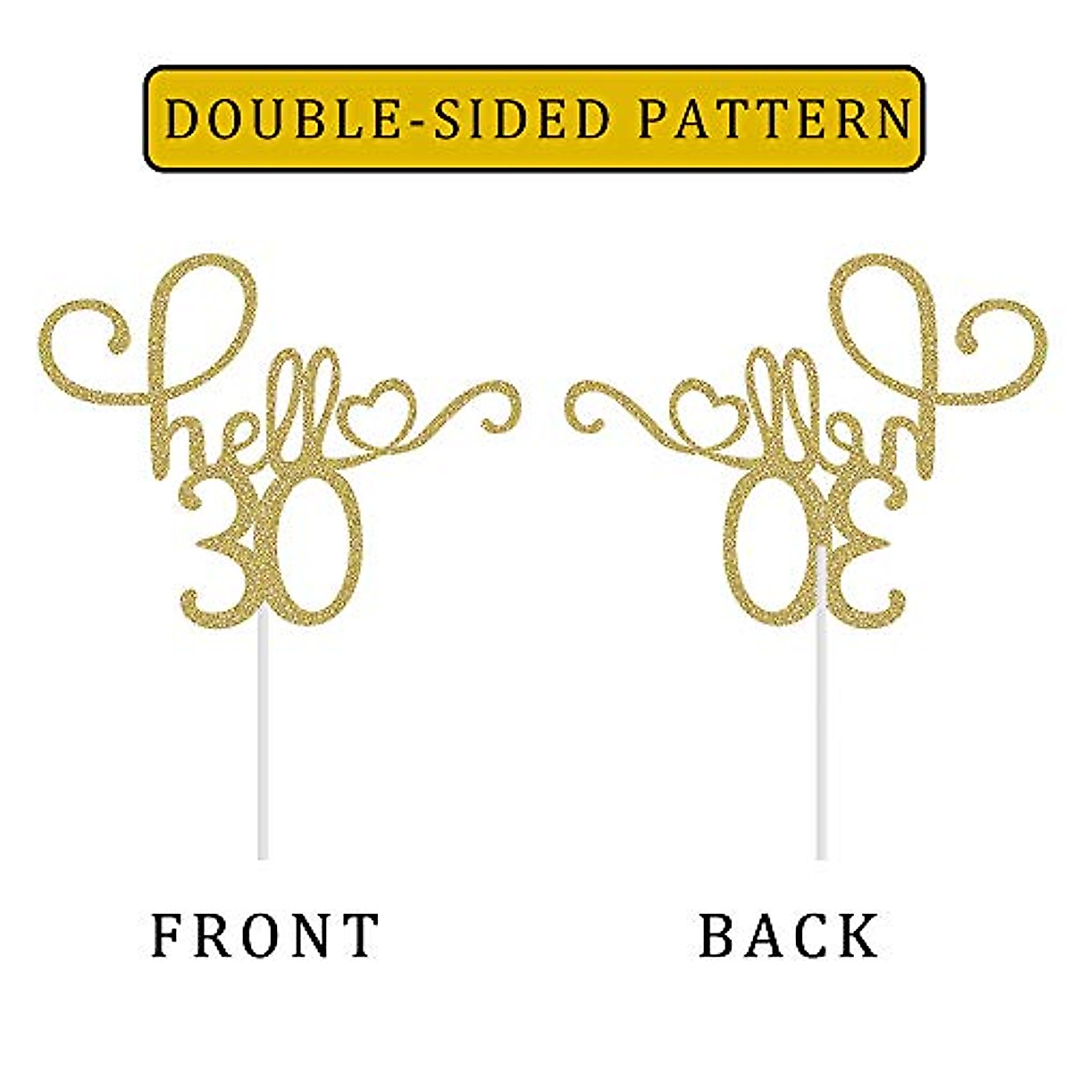 Hello 30 Cake Topper - 30th Birthday/Wedding Party Decoration/30th Birthday Cake Topper (Gold Glitter)