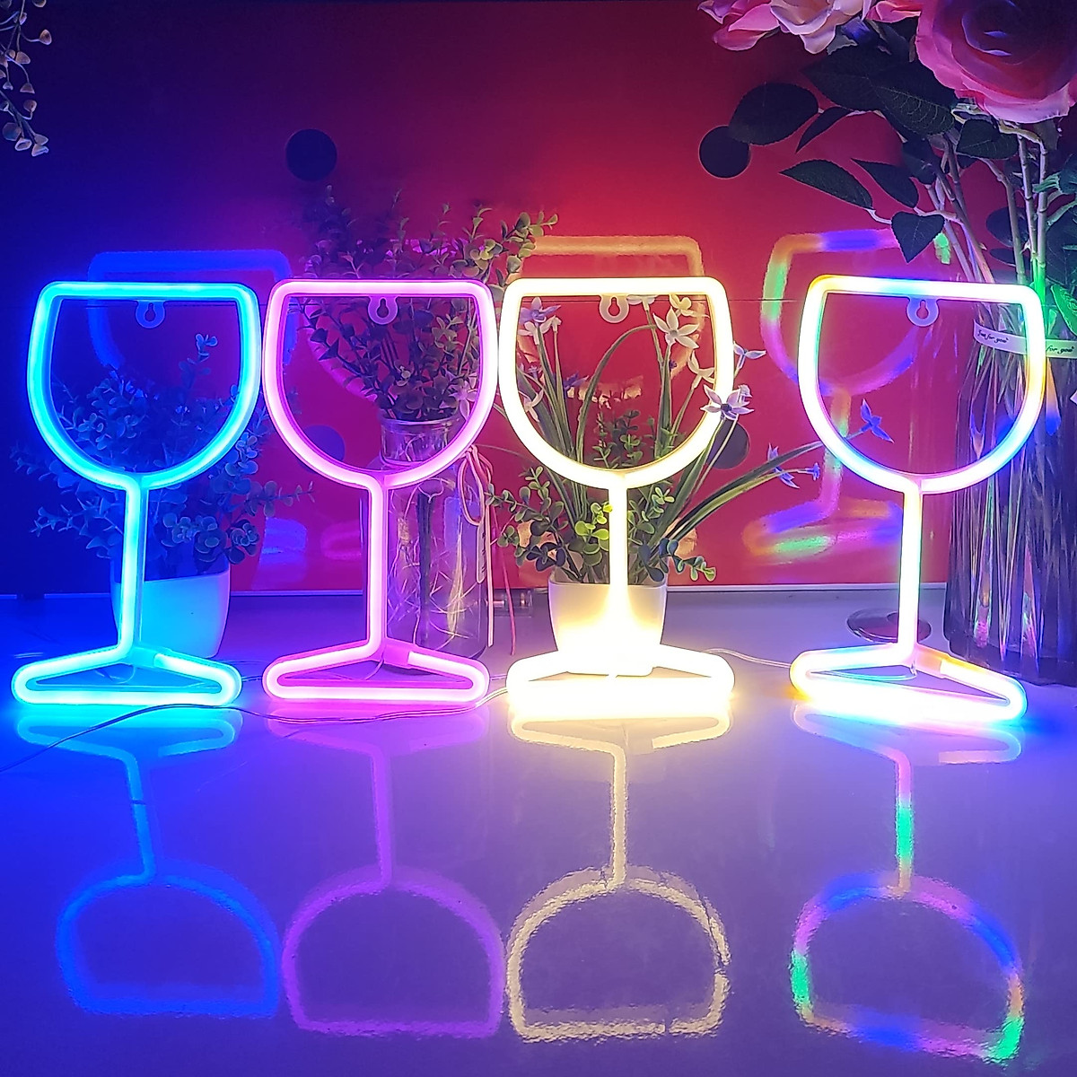 JYWJ Wine Glass Neon Sign,USB or 3-AA Battery Powered Neon Light,LED Table Decoration,Bedroom Wall Decoration,Birthday Gift,Wedding Supplies Business Gift(Pink)