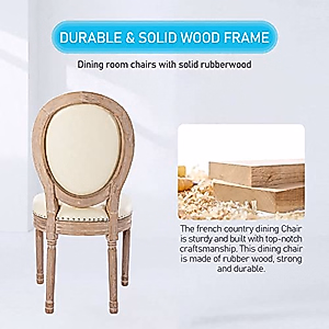 Dining Chairs Set of 2 French Farmhouse Fabric Dining Room Chairs with Round Back Mid Century Upholstered Chair with Solid Rubberwood Leg for Dining Room Bedroom Kitchen Restaurant Beige