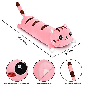 AFAN Long Cat Plush Cute Cat Body Pillows Kawaii Stuffed Animals Plushies Soft Cuddly Cotton Plush Toys Room Decor Gifts for Kids Girls Boys Adults (Pink, 19.6 Inch)