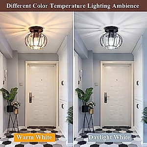 IBBIBABO 2-Pack Industrial Semi Flush Mount Ceiling Light Fixtures, Black Modern Crystal Ceiling Lights, Farmhouse Ceiling Lamps for Bedroom Living Room Hallway Entryway Kitchen Bathroom, E26 Socket