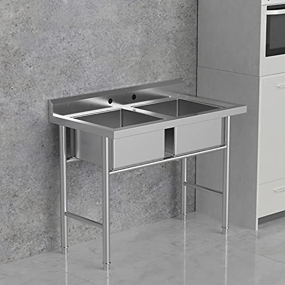 Bonnlo Commercial 304 Stainless Steel Sink 2 Compartment Free Standing Utility Sink for Garage, Restaurant, Kitchen, Laundry Room, Outdoor, 35.8" W x 21.3" D x 40" H