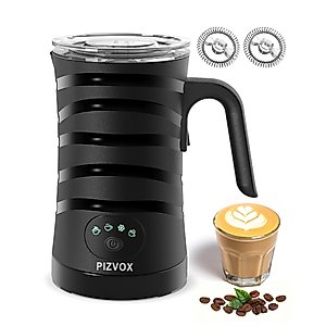 PIZVOX 4-in-1 Electric Milk Frother and Steamer - Versatile & Quiet Foam Maker with Automatic Shut-Off - Perfect for Lattes, Cappuccinos, Macchiato - Large 350ml Capacity for Home Baristas (Black2)