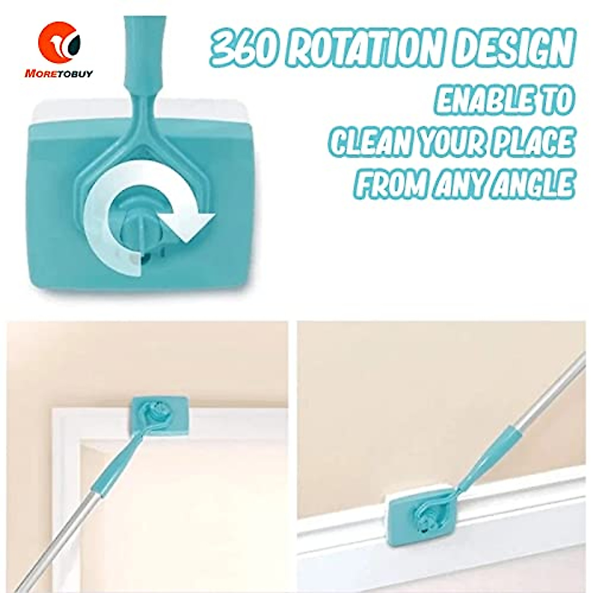 Baseboard Cleaner Tool with Handle 5 Reusable Cleaning Pads by No-Bending Mop Baseboard Cleaner Tool Long Handle Adjustable Baseboard Molding Tool for Bathroom Microfiber Cleaning
