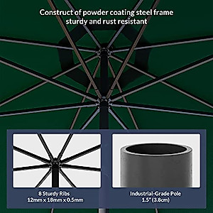 BELLEZE 9 Ft Outdoor Patio Table Umbrella, Sunproof Beach Umbrella with Push Button Tilt and Crank, 8 Sturdy Ribs Market Umbrella for Patio Furniture Set, Garden, Deck, Backyard - Green