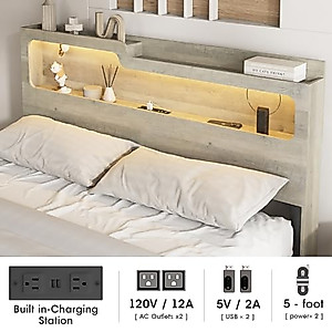 Fameill Full Size Bed Frame with 2-Tier Headboard, Metal Platform Bed Frame RGB Led Lights with Charging Station, No Box Spring Needed, Noise Free