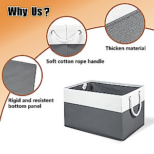 Vimudiy Storage Bin, Foldable Storage Basket [3-Pack] with Dual Rope Handles, Large Capacity Storage Boxes with Sturdy Non-Woven Fabric for Organizing Toys, Shelves & Closet, White & Grey