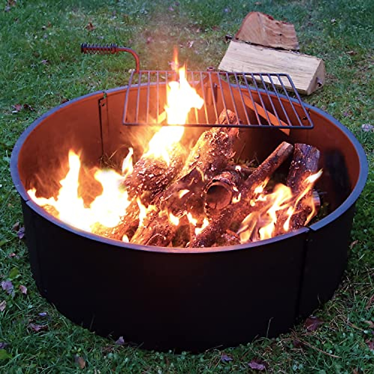 Sunnydaze 36-Inch Heavy-Duty 2mm Thick Steel Wood-Burning Fire Ring with Cooking Grate and Fire Poker