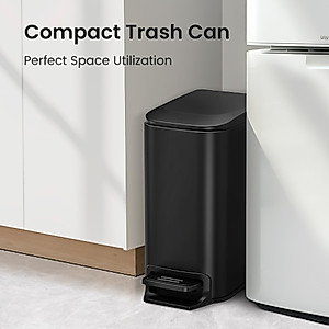 Cesun Small Bathroom Trash Can with Lid Soft Close, Step Pedal, 6 Liter / 1.6 Gallon Stainless Steel Garbage Can with Removable Inner Bucket, Anti-Fingerprint Finish (Matt Black)