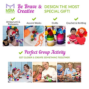 Mira HandCrafts 32 Acrylic Yarns with Real Amigurumi Book | DK Yarn for Crochet Complete Kit | 1 Crochet Hooks, 2 Needles, 4 Stitch Markers, Pearl Head Sewing Pins Set, Fiber Stuffing, Safety Eyes