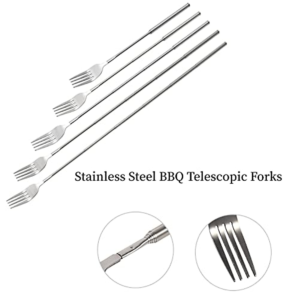 5Pcs Extendable Forks, Stainless Steel BBQ Telescopic Forks 8.7-25.4Inch Dessert Long Handle Fork Cutlery Barbecue Telescopic Toasting Dinner Fruit Dessert Cutlery Forks