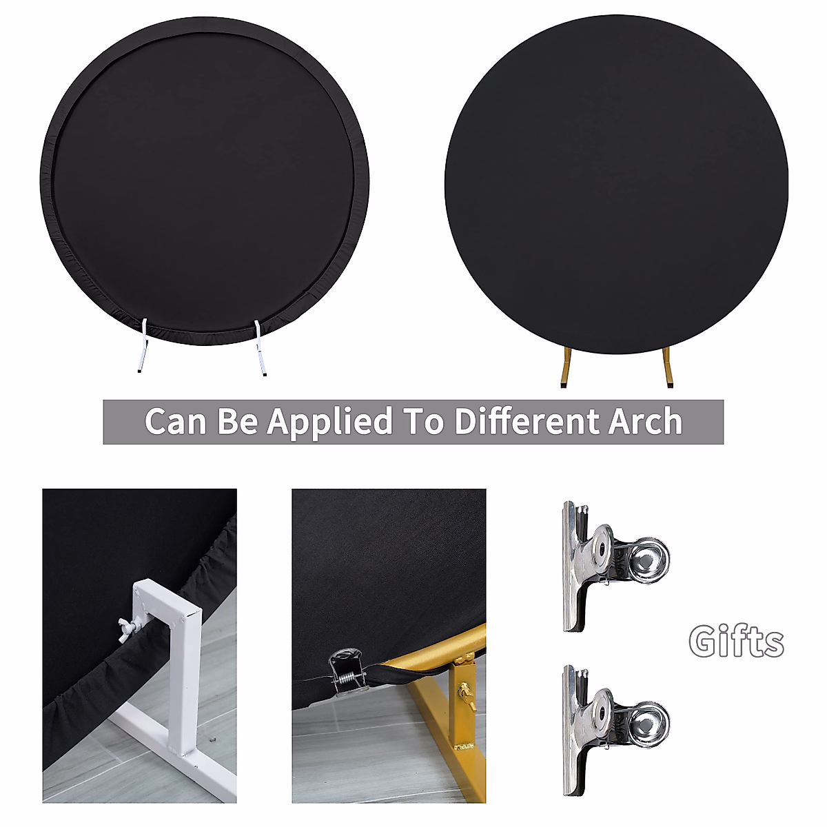 HELAKU Black Round Backdrop Cover - 7.2x7.2ft Black Circle Backdrop Cover with 2 Backdrop Clips Round Backdrop Background Cover for Birthday Party Baby Shower Wedding Decorations