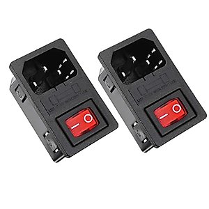 3 Pin IEC320 C14 Inlet Male Plug Power Socket Red Light Boat Rocker Switch with Fuse Holder Neon Lamp Supply Jack Connector AC 250V 10A, 2-Pack