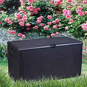 KOOLWOOM Deck Box, 120-Gallon Patio Outdoor Plastic Storage 47.2" L x 24.01" W x 24.80" H Waterproof Black