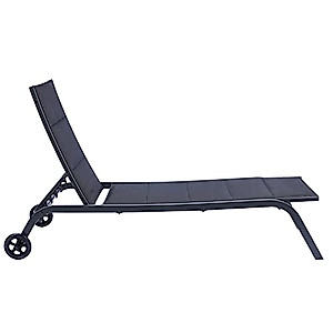 MengkOutdoor 2-Pcs Set Chaise Lounge Chairs, Five-Position Adjustable Metal Recliner， Black