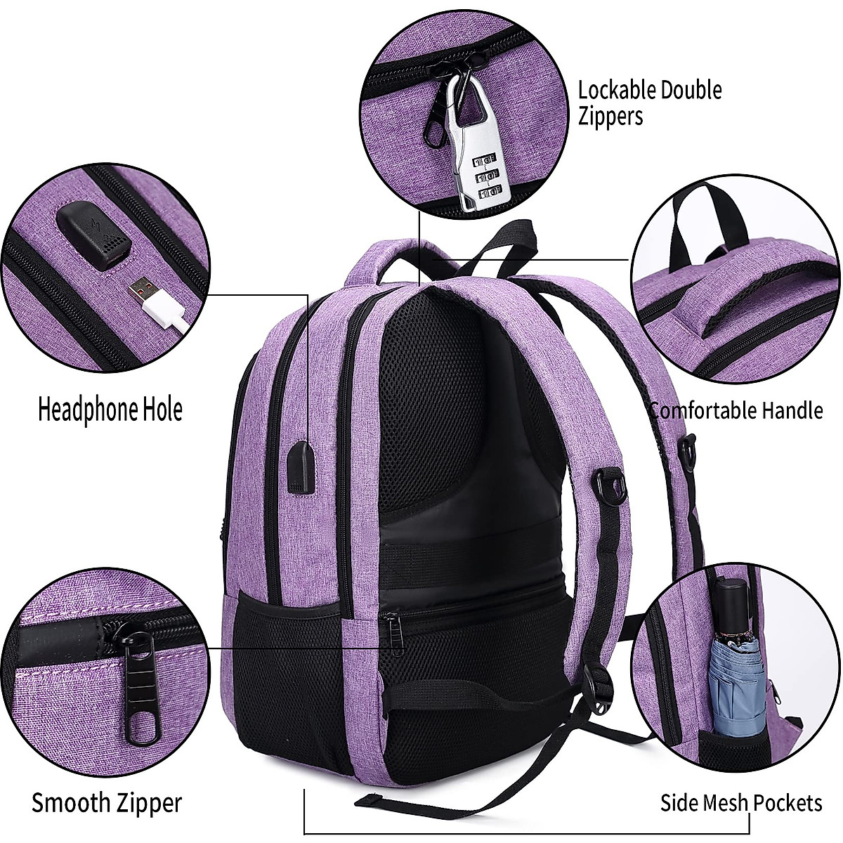 QINOL Travel Laptop Backpack Business Anti Theft Laptop Backpack with USB Charging Port, Large Computer Bag for Men Women(Purple,15.6inch)