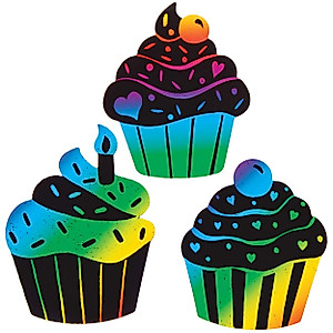 Baker Ross AT390 Cupcake Scratch Art Fridge Magents - Pack of 10, Rainbow Scratch Paper with Stylus for Kids to Decorate in Arts and Crafts Activities